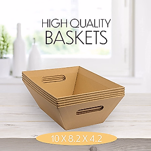 [10 Pk] Baskets for Gifts Empty| 8x10” Kraft Gift Basket Kit with Basket Empty, Basket Bags, Gold Pull Bows| Wine Basket Gift Set| Christmas, Easter, Occasions| Gift to Impress-Upper Midland Products