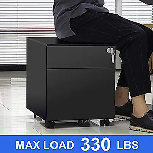 HAIAOJIA 2 Drawer Mobile File Cabinet with Lock Metal Filing Cabinet for Legal/Letter/A4/F4 Size, Fully Assembled Include Wheels, Home/Office Design, Black