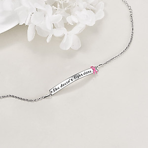 YFN Sterling Silver Pink Ribbon Bracelets Breast Cancer Awareness Gifts Motivational Bracelets Engraved She Doesn't Fight Alone