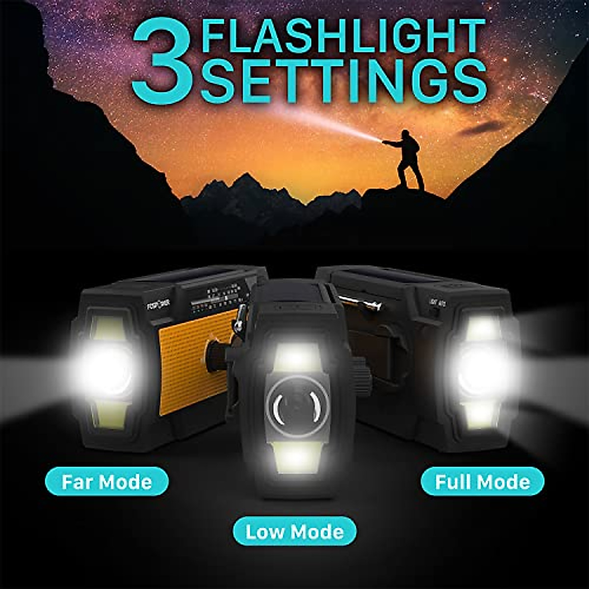 FosPower 4000mAh NOAA Emergency Weather Radio (Model A3) Portable Power Bank, Solar Charging, Hand Crank & Battery Operated, SOS Alarm, Motion Sensor Setting, AM/FM & Flashlight for Outdoor Emergency