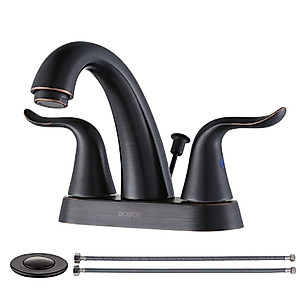 WOWOW Bathroom Faucet 4 inch Centerset Oiled Rubbed Bronze Bathroom Sink Faucet Lift Rod Drain Assembly Stainless Steel Faucets for Bathroom Faucet Retro Lavatory Faucet