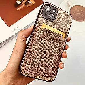 Atiptop Classic Monogram Pattern Cellphone case for iPhone 13,Hold Cards, Luxury Case Compatible with iPhone 13, |Designer Stylish Classic Pattern | for Girls Women, Khaki