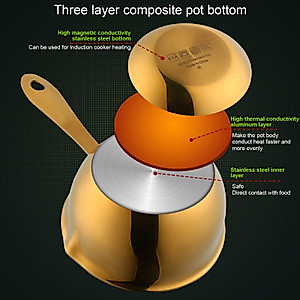 200ml Mini Saucepan 304 Stainless Steel Pot Two Side Spouts Design Butter Milk Chocolate Sauce Pan 3 Layer Composite Pot Bottom Dishwasher Safe (Gold)