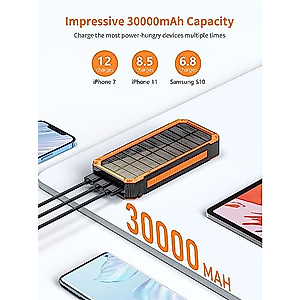 Power-Bank-Solar-Charger - 30000mAh Solar Power Bank, PD 20W Fast Charger,Drop-Proof Waterproof Dustproof Built-in LED Flashlight for iPhone, Tablet, Samsung and More USB Device(Orange)