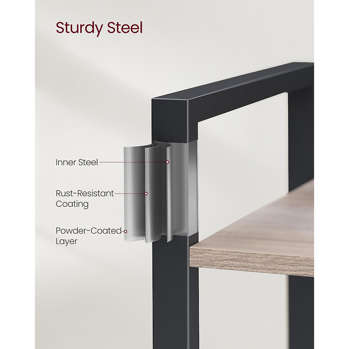 VASAGLE 5-Tier Bookshelf, Book Shelf, Industrial Bookcase, with Steel Frame, for Living Room, Home Office, Bedroom, 9.4 x 24.4 x 65 Inches, Greige and Black ULLS025B02