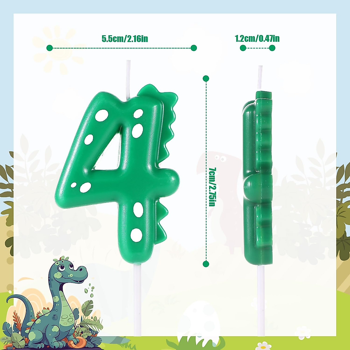 Birthday Number Candles, 5.51 Inch Cute Dinosaur Number Candle Happy Birthday Cake Toppers Decorations for Boys Girls Kids Adults Dino Theme Party Anniversary Celebration Supplies (Number 4)