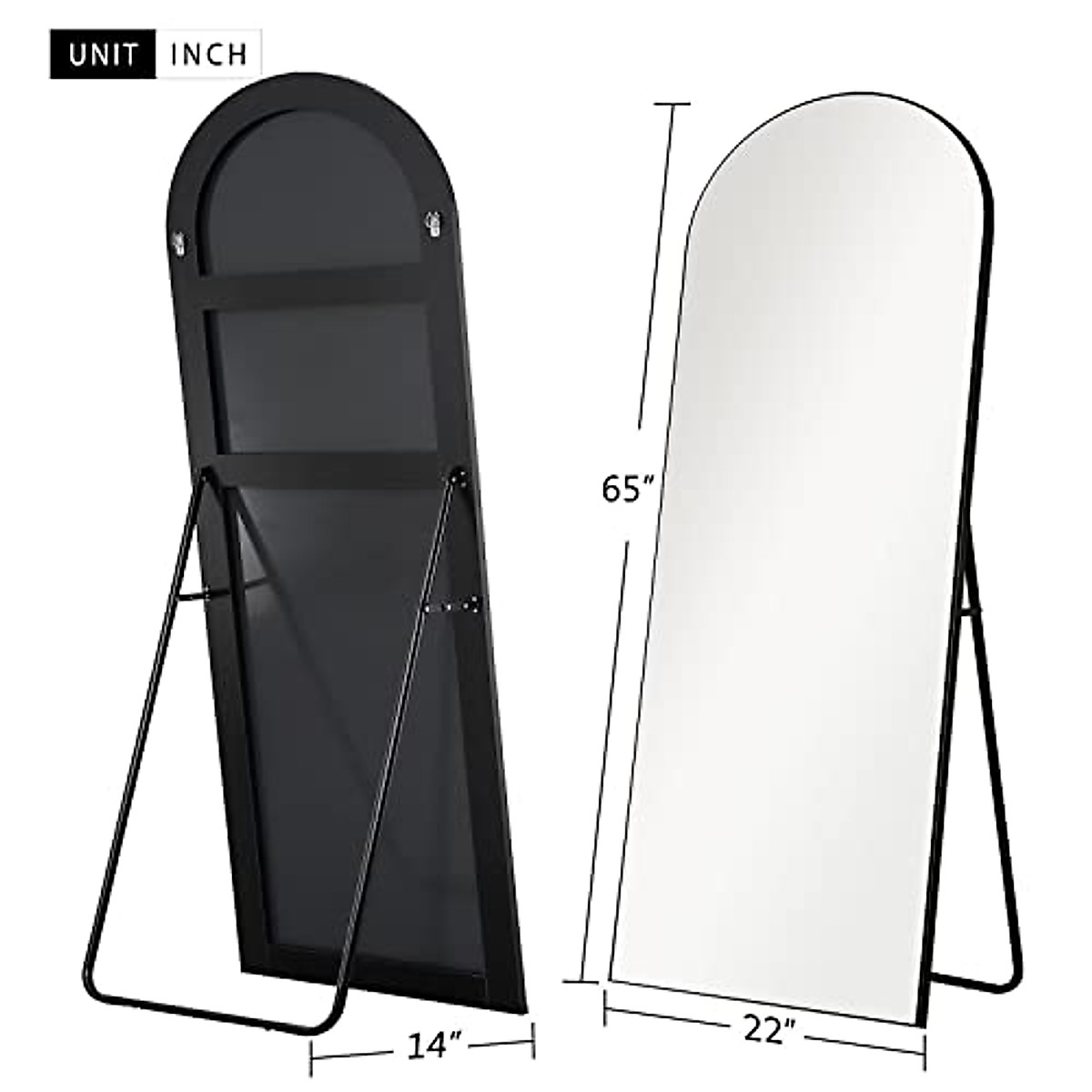Natsukage Arched Floor Mirror Full Length Mirror Large Long Arched Mirror Wall Mounted Mirror Full Body Dressing Mirror for Bathroom/Bedroom/Living Room Polystyrene Frame(Arched Black, 65" x 22")