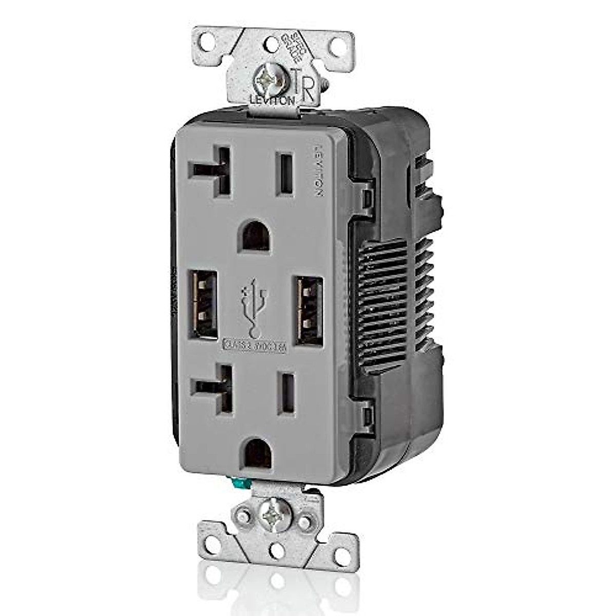 Leviton T5832-GY 20-Amp USB Charger/Tamper Resistant Duplex Receptacle, Gray, 1-Pack