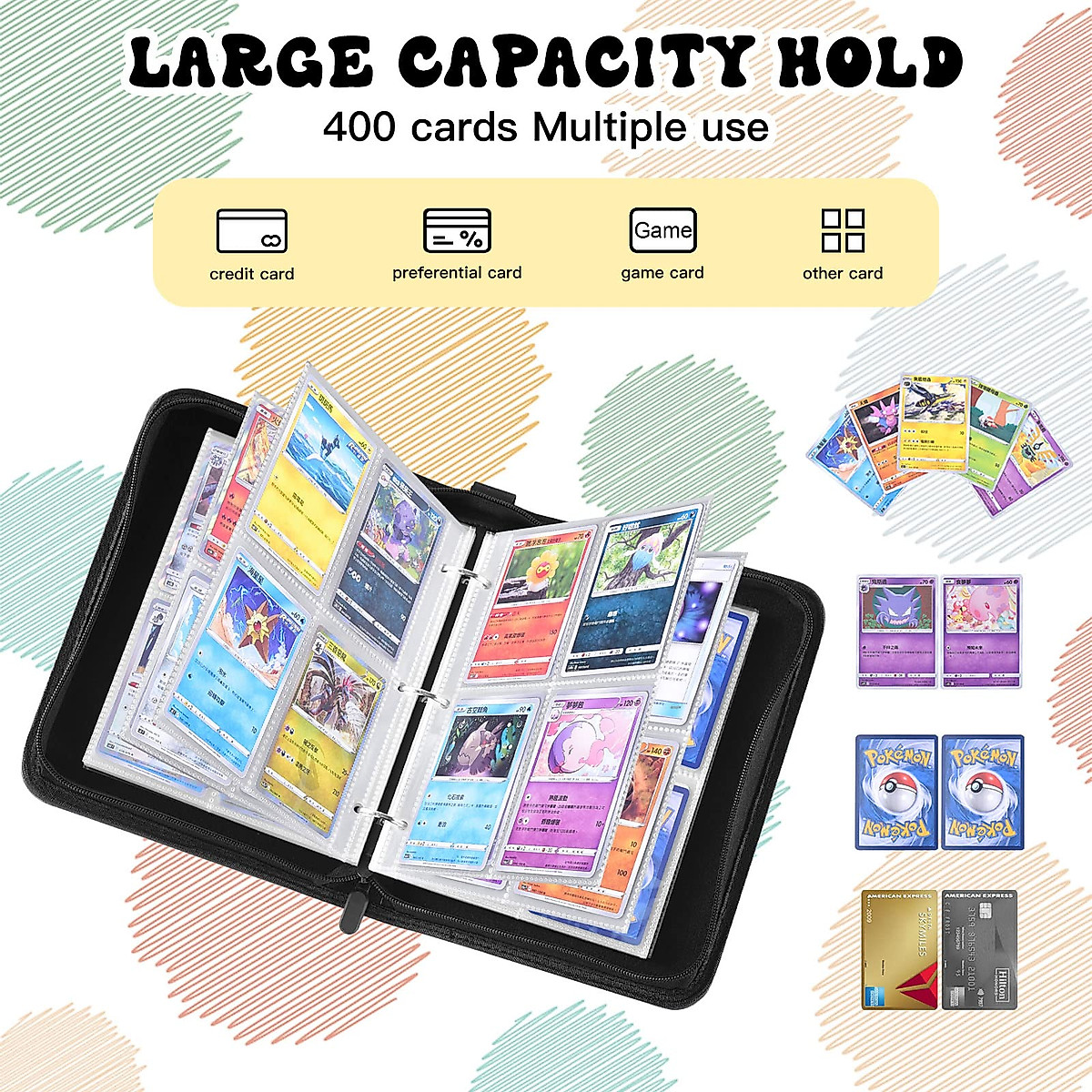 Trading Card Binder, Fits 400 Cards with 50 Removable Sleeves, Card Collector Album Holder (Classic for 400 Cards)