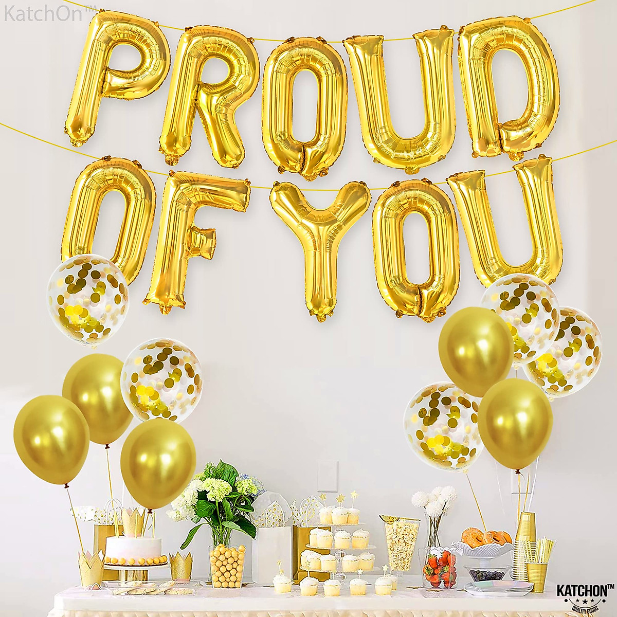 KatchOn, Gold Proud of You Balloons - 16 Inch | Proud of You Banner, Congratulation Balloons for Gold Graduation Decorations Class of 2024 | Gold Graduation Balloons 2024, Congratulations Decorations