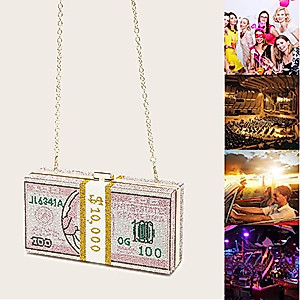 LETODE Women Dollars Money Clutch Evening Bag Rhinestone Handbags Crystal Clutch Purse Bling Wedding Cocktail Party(1-Pink color)