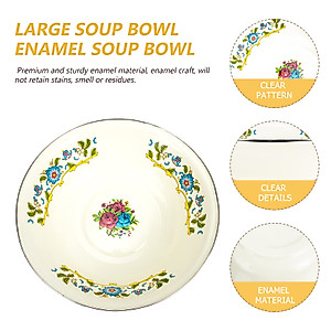 DOITOOL Enamel Plates Enamel Mixing Bowl Vintage Flower Large Salad Bowl Enamelware Washing Basin Chinese Style Soup Serving Bowl for Ramen Asian Dishes Cereal Rice Noodle Enamel Bowl