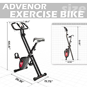 ADVENOR Exercise Bike Magnetic Bike Folding Fitness Bike Cycle Workout Home Gym With LCD Monitor Durable Upright Extra-Large Seat Cushion (standard, black)