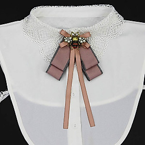Vpang Retro Pearl Bee Bow Brooch Pre-Tied Neck Tie Brooch Pin Satin Ribbon Bow Tie for Women Wedding Party Bow Tie