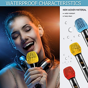 200 PCS (100 Pack) Microphone Hygiene Covers Disposable Non-woven Handheld Mic Mike Cover Windscreen Protective Cap for KTV Karaoke Recording Room Stage Performance (multicolored)
