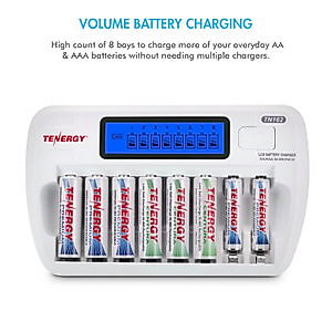 Tenergy TN162 8-Bay Smart LCD Battery Charger for Rechargeable AA/AAA NiMH/NiCd Batteries