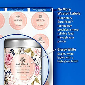 Avery 22807 Round Easy Peel Labels44; 2 in. Dia.44; Glossy44; White44; 120-Pack