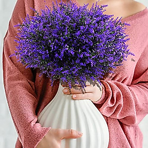 Janinka 24 Bundles Artificial Lavender Flowers False Outdoor Flowers UV Resistant Plastic Artificial Plants Fake Shrubs Flowers Greenery Bushes for Outdoor Garden Home Porch Box Decor(Purple)