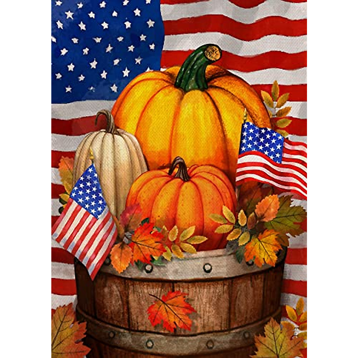 Furiaz Fall Thanksgiving Pumpkin Small Decorative Garden Flag, Autumn Maple Leaves Yard Outside Decorations, Patriotic American Farmhouse Burlap Outdoor Decor Double Sided 12 x 18