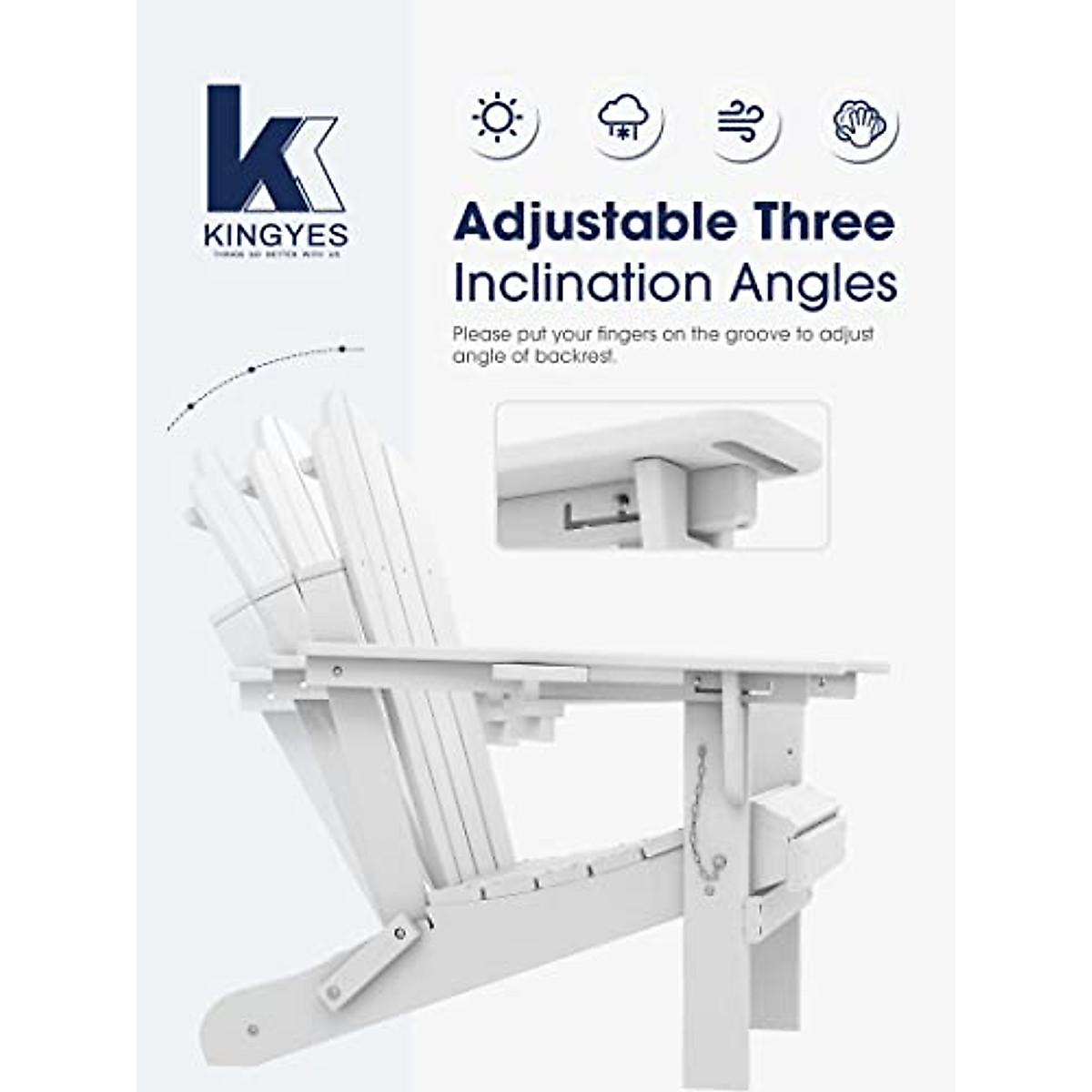 KINGYES Folding Adjustable Adirondack Chair, White