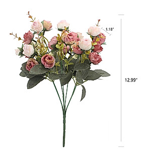 Duovlo 7 Branch 21 Heads Artificial Flowers Bouquet Mini Rose Wedding Home Office Decor,Pack of 2 (2 PCS Pink)