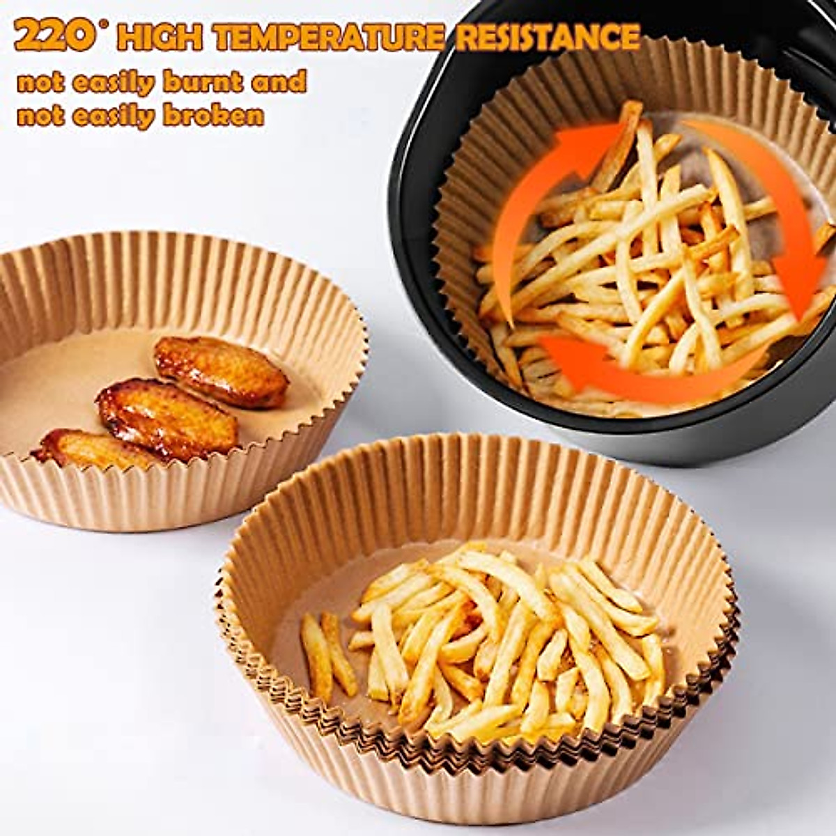 HOMYHOME Air Fryer Disposable Paper Liner, 50PCS Non-stick Disposable Air Fryer Paper Liners, Baking Paper for Air Fryer Oil-proof, Water-proof, Parchment for Baking Roasting Microwave (7.9inch)