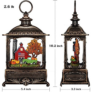 Priddop Fall Snow Globe Lantern - Red Barn Truck Pumpkin Farm Glittering Autumn Harvest Decorations for Home, Thanksgiving