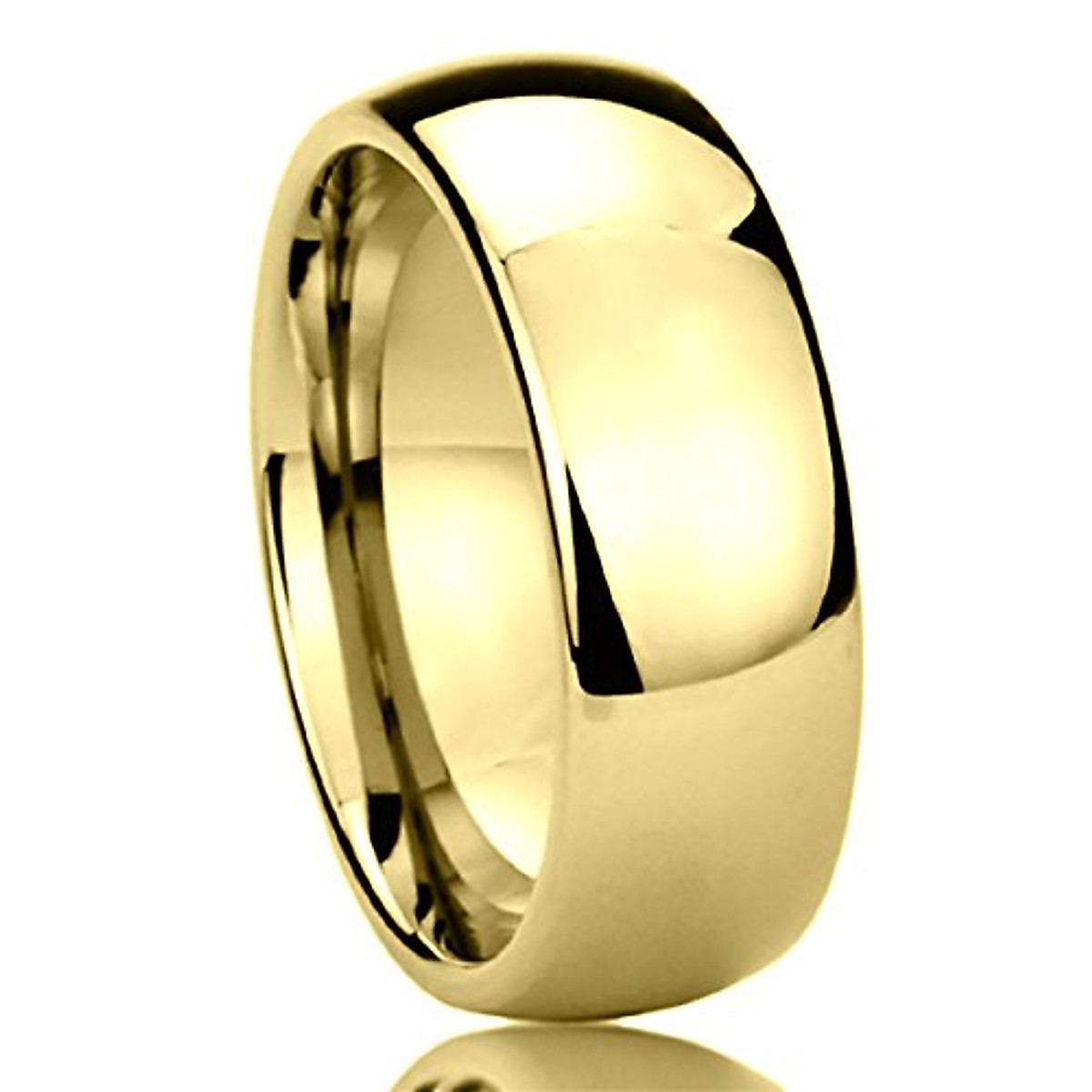Prime Pristine Free Engraving Personalized Stainless Steel Wedding Band Ring 8MM Yellow Tone High Polished Classy Domed Ring SZ:8.5