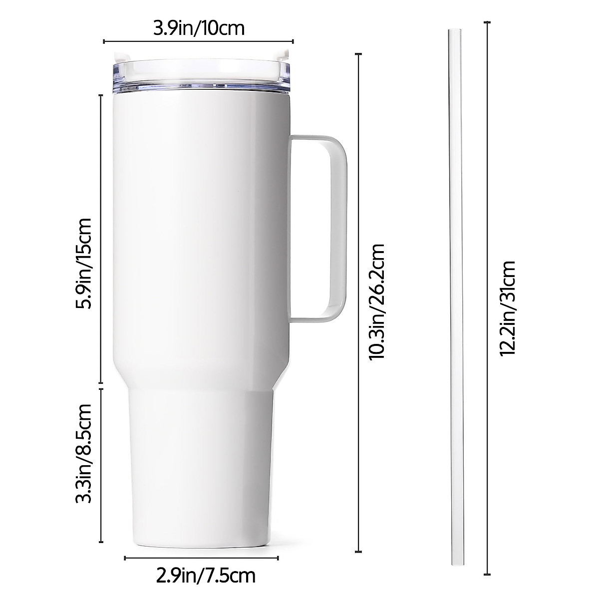 OFFNOVA 40oz Sublimation Tumblers with Handle, Stainless Steel Coffee Tumbler Blank, Double Wall Vacuum Sublimation Travel Cups for Heat Press Printing