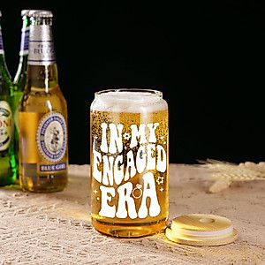 Coolife 16 oz in My Engaged Era Coffee Glass Cups w/Lids Straws - Engagement Gifts for Her Women, Bride to be Gifts - Bridal Shower, Bachelorette Gifts for Bride, Fiance Gifts for Women, Future Mrs