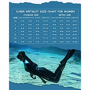 XUKER Wetsuit Women, 2mm Neoprene Long Sleeve Full Body Back Zip Wet Suit in Cold Water for Diving Surfing Snorkeling Kayaking Swimming Scuba Water Sports