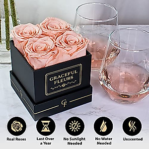 Chloe's Graceful Fleurs | Real Roses that Lasts for Years | Fresh Flowers for Delivery Birthday | Birthday Gifts for Women | Preserved Roses in a Box | Forever Rose Box | Mothers Day Gifts (Light Peach)
