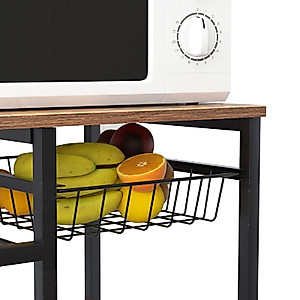 SogesPower Microwave Carts for Kitchen with Storage 3 Tier Rolling Bakers Rack Utility Kitchen Serving Cart on Wheels Outdoor Bar Cart Coffee Station, Dark Brown