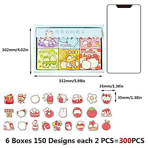 300PCS Cute Cartoon Rabbit Stickers Set - Kawaii Animal Sticker Pack 6 Themes Decals for Kids,Craft,School,Diary Album Notebooks Cards Envelopes Laptop Calendars Planners
