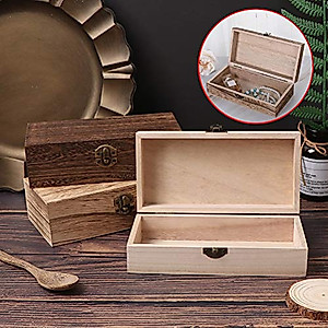 kekafu Rectangle Unfinished Wood Box DIY Paulownia Storage Jewelry Box with Hinged Lid and Front Clasp for Arts Storage - 8x4x2.36 Inch Rustic Wood Storage Box for Trinket Jewelry (Light Brown)