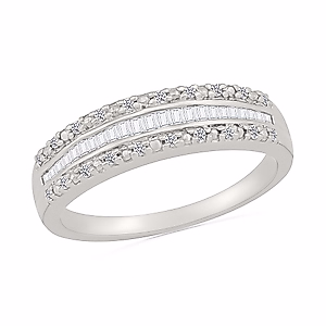 10KT White Gold Baguette and Round Diamond Anniversary Ring (1/4 cttw) ,size8