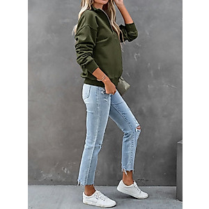 Dressmine Women's Stand Collar Sweatshirts Tops Loose Fit Long Sleeve 3/4 Zip Pullover Shirts for Women Army Green X-Large
