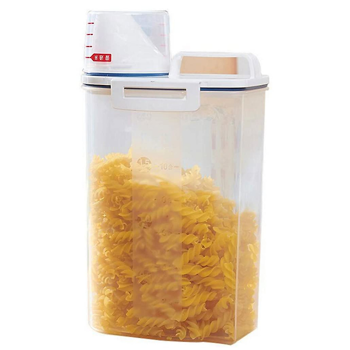 Eaarliyam Rice Storage Container, Rice Container Bin with Pour Spout and Measuring Cup Plastic Clear 2KG Cereal Food Airtight Keeper Dispenser for Home Kitchen