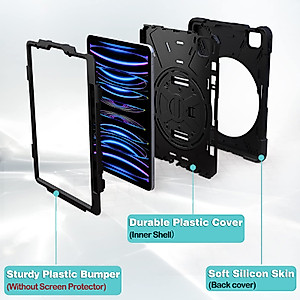 ProCase for iPad Pro 11 Inch Case 2022 2021 2020 2018, Rugged Heavy Duty Shockproof Cover with Hand Strap Shoulder Strap for iPad Pro 11" 4th 3rd 2nd 1st Generation -Black