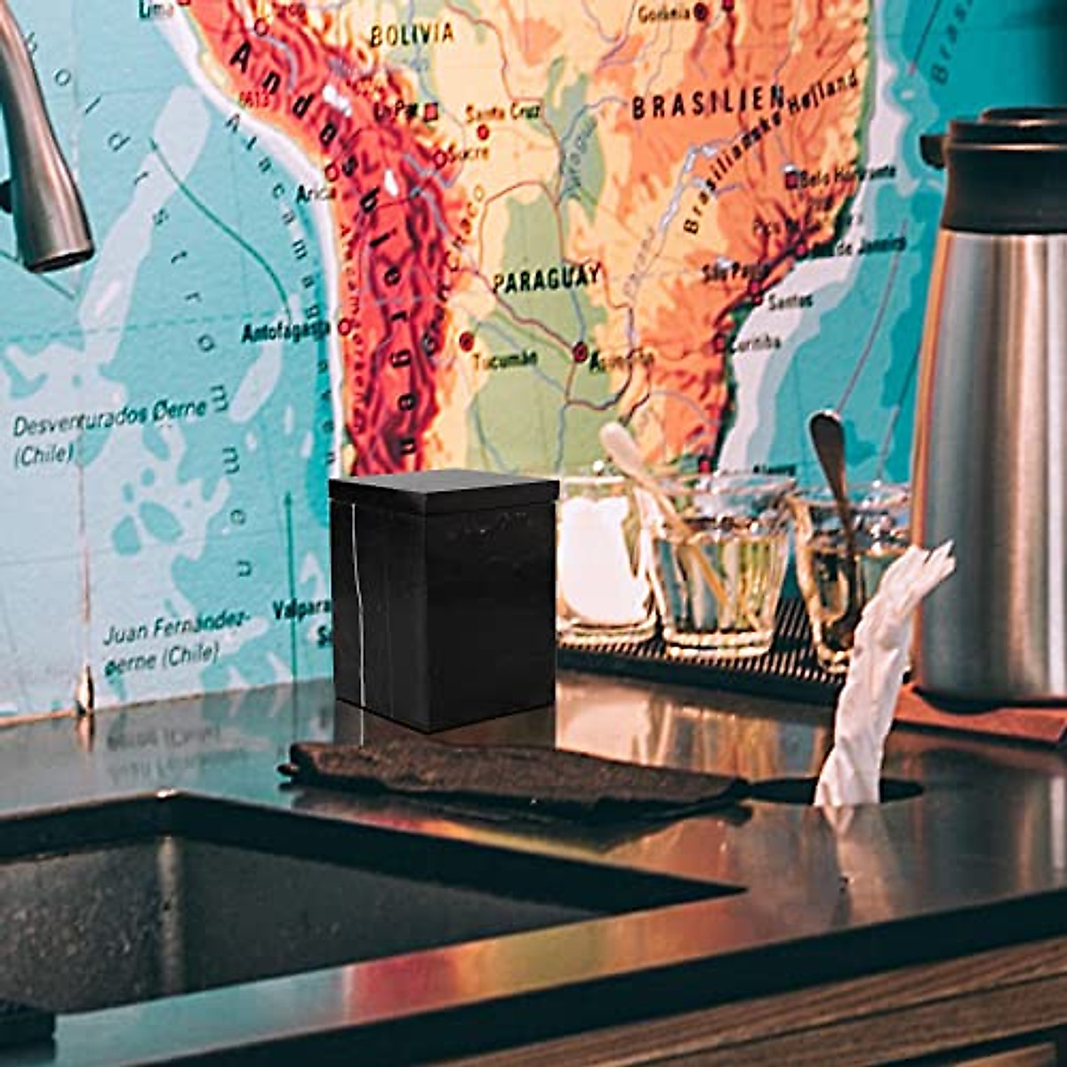 WORHE Marble Cotton Swab Ball Holder with Lid Black Marble Canister for Qtips Jewelry Necklace Ring Earring Coffee Bean Canister Storage jar Gift Case (DLB202)