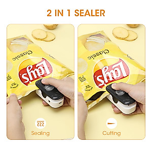 Aieve Bag Sealer Mini, Rechargeable Chip Bag Sealer, Handheld 2 In 1 Heat Seal & Cutter