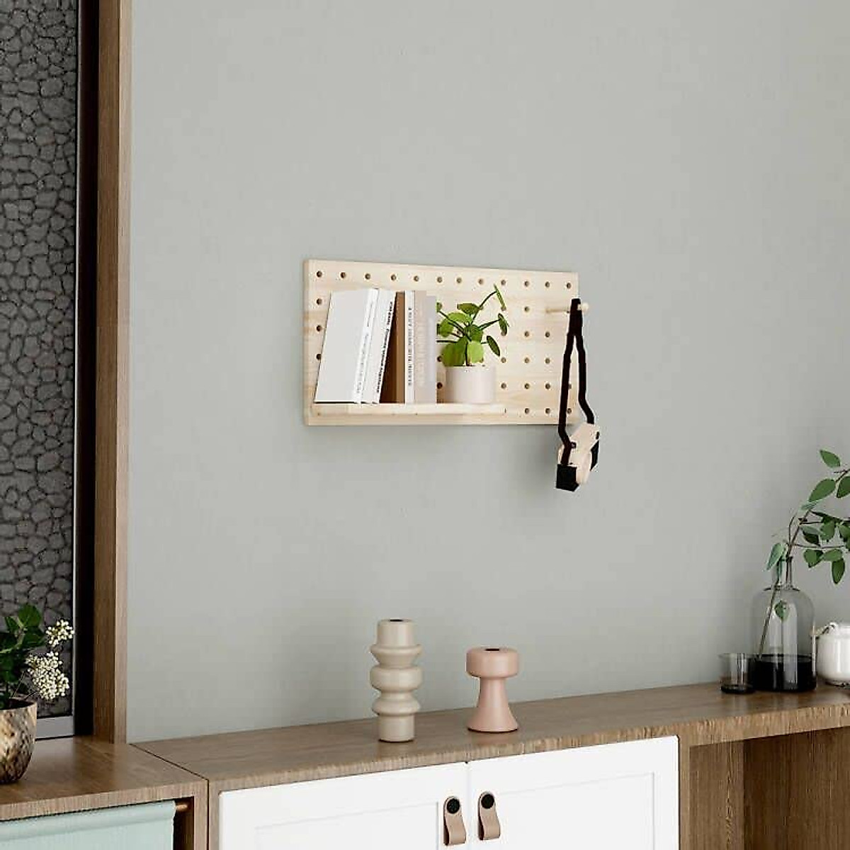 HEYSONG Pegboard Wall Organizer Panels Wooden Pegboard Wall Mount, Hanging for Garage Kitchen Living Room Bathroom Office (la0012USA)