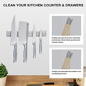 Magnetic Knife Holder for Wall, Magnetic Knife Holder, Strip Magnetic Knife Holder for Wall, Magnetic Knife Holder for Fridge, for Home Kitchen Utensil Holders, Easy to Install (16Inch)