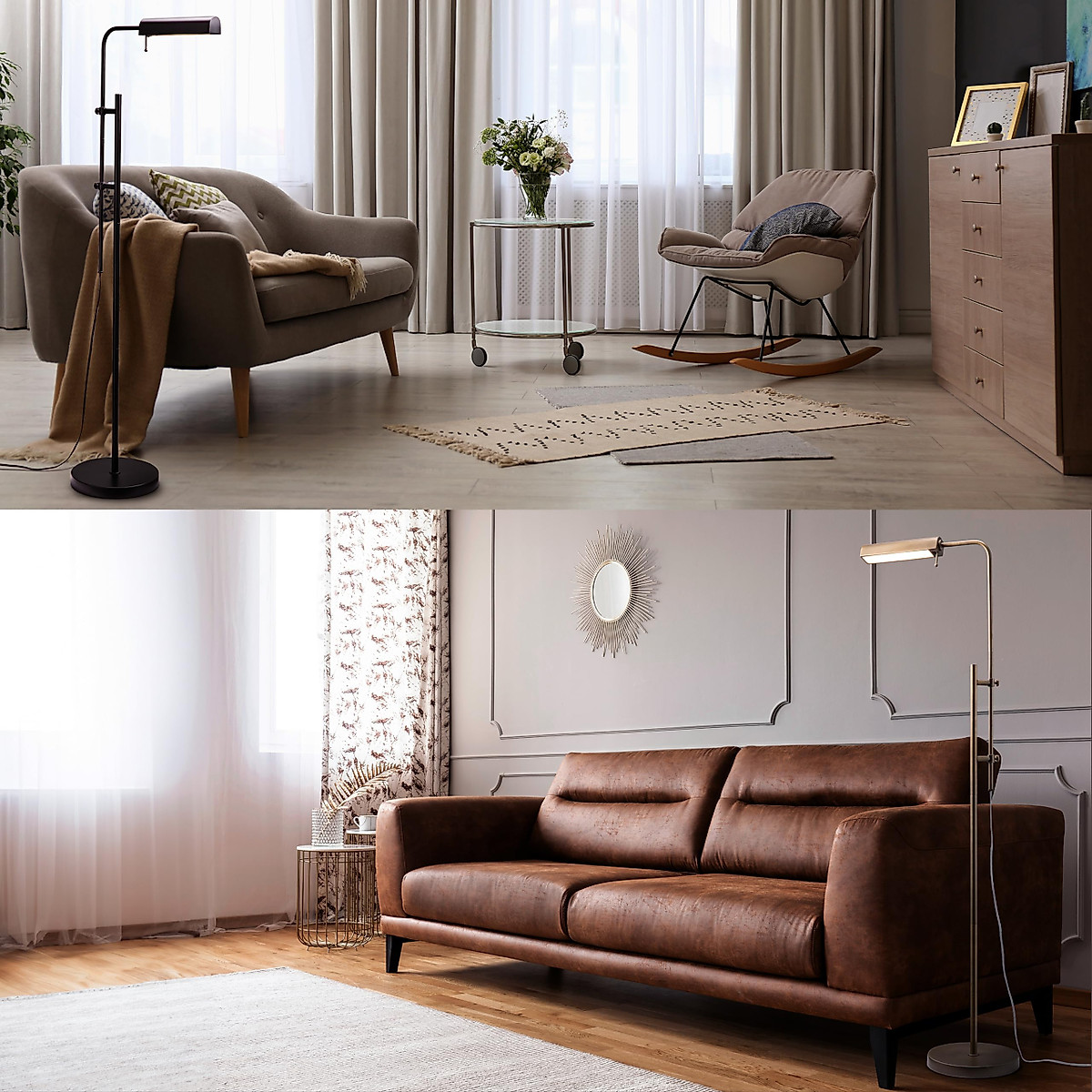 O'Bright Cedric Adjustable Pharmacy Floor Lamp - Industrial Design for Reading, Crafting, Work - 10W LED, Height 45-61 inches - Ideal for Living Room, Bedside, Office - Antique Brass