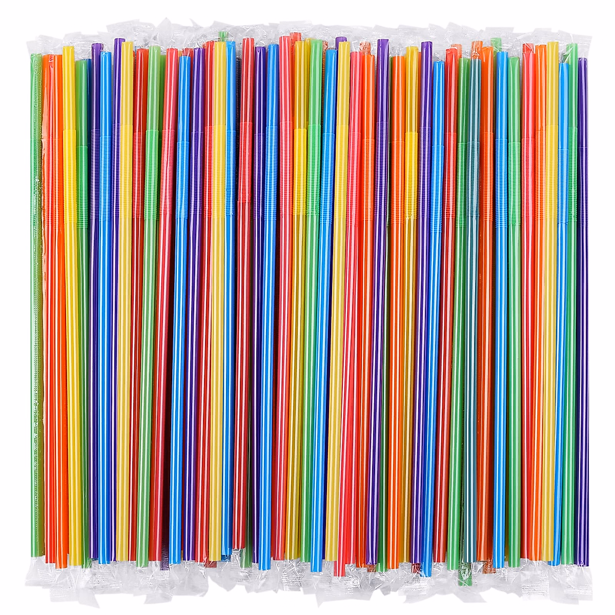 [Individually Wrapped] 200 Pcs Colorful Flexible Plastic Straws, Disposable Bendy Straws, 10.2" Long and 0.23'' Diameter, BPA-Free