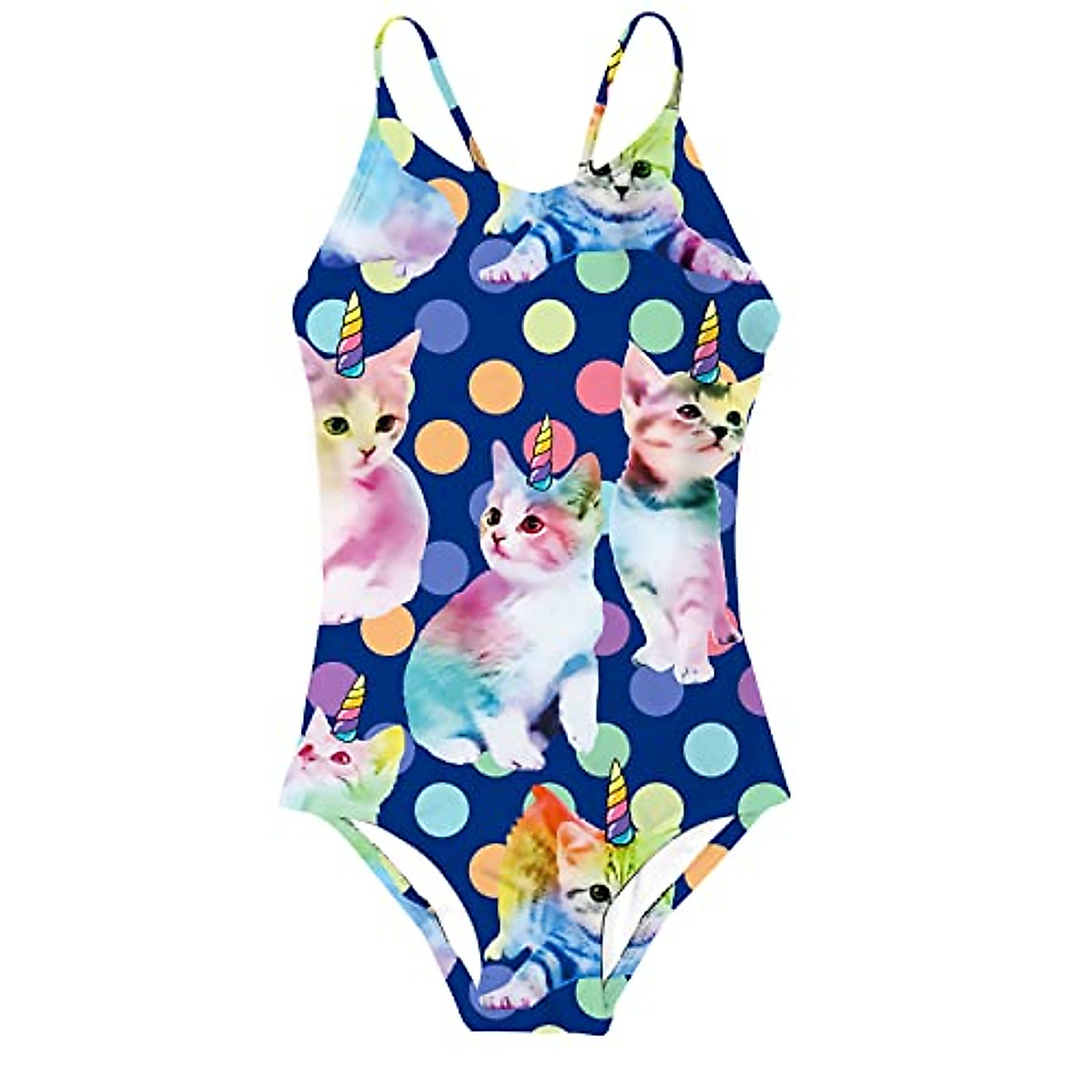 RAISEVERN Girls 1 Piece Swimsuit Cat Bathing Suit for Kids Cross Back Adjustable Straps Swim Suit Beach Summer Swimwear Size 8