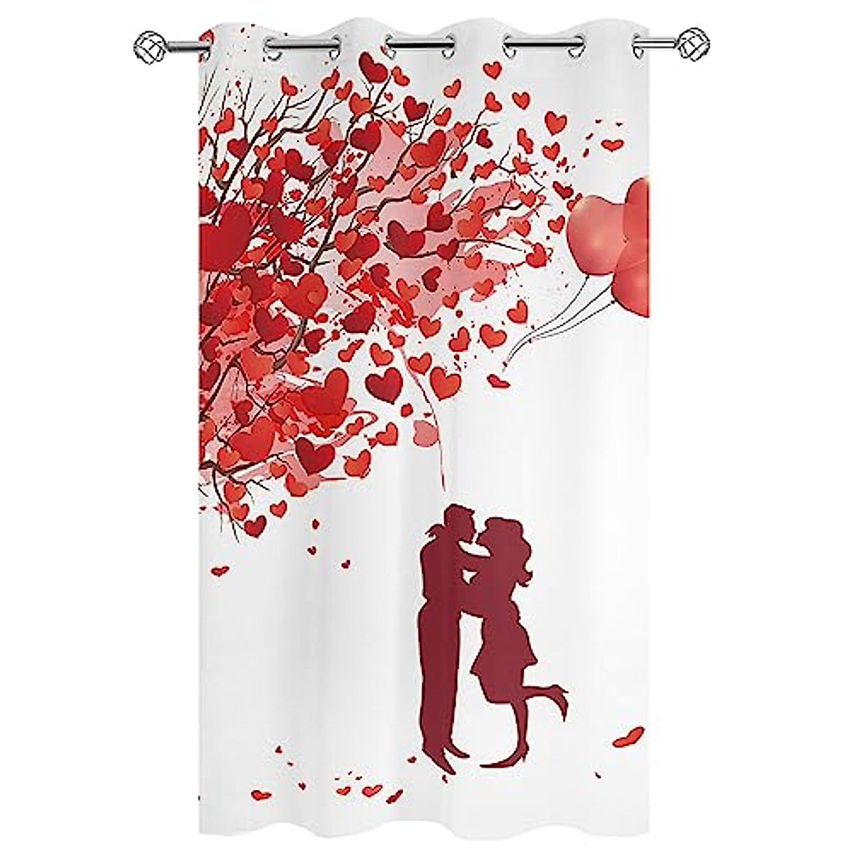 Waterproof Outdoor Curtains for Patio, Valentine's Day Lovers under Love Tree Balloons Weatherproof Privacy Outdoor Drapes, Grommet Top Outside Curtains for Gazebo Porch Pergola Cabana, 52x108 Inch