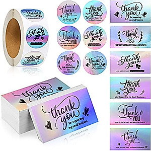 1120 Pieces Thank You Cards and Stickers Set, Include 120 Thank You Business Card 1000 Thank You Roll Labels Thank You for Supporting My Small Business Stickers Cards Package Insert (Chic Style)