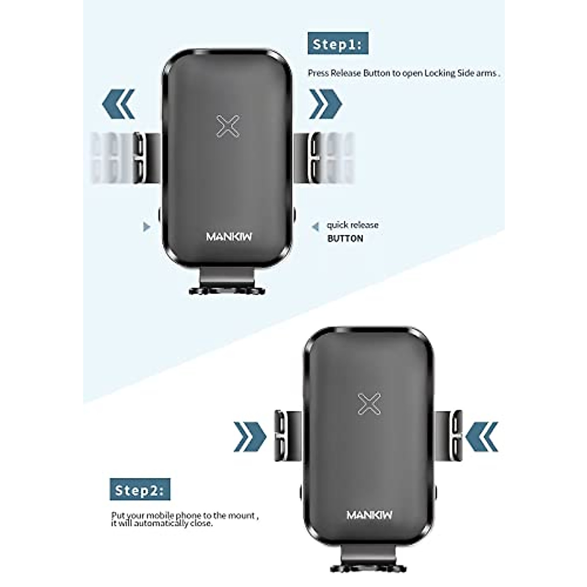 MANKIW Wireless Car Charger 15W/10W/7.5W Fast Charging Auto Clamping Car Wireless Charger Air Vent Car Phone Holder Mount Compatible with iPhone 12/12 Pro Max/12 Mini/11,Galaxy S21/S20(Grey)