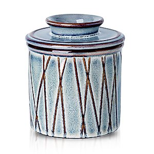 HVH Ceramic Butter Crock, French Butter Dish with Lid for Countertop, Butter Crock with Water, Butter Keeper for Counter, Butter Holder for Soft Butter (Wabi sabi)